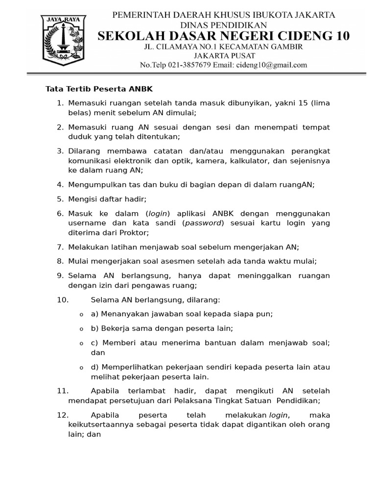 Tata Tertib Peserta ANBK | PDF | Karier & Perkembangan | Komputer