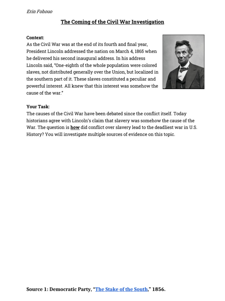 The Coming of The Civil War | PDF | Secession In The United States ...