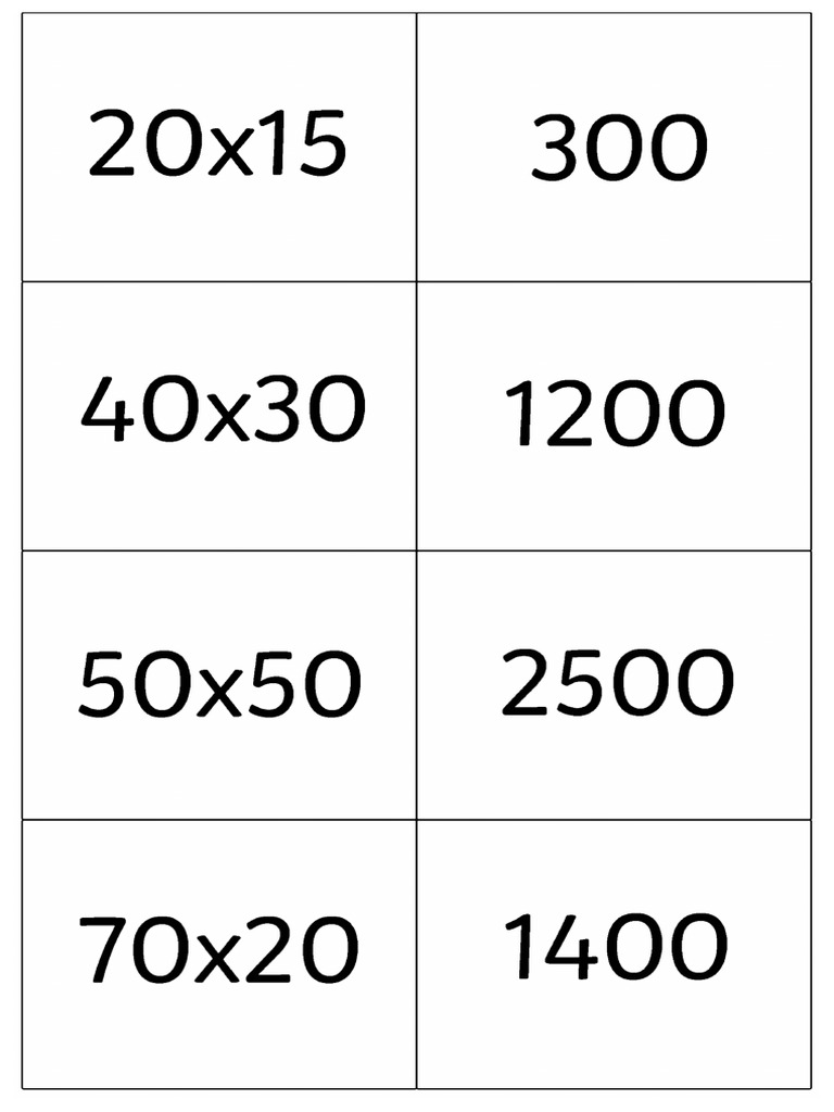 Tarjetas Con Ejercicios de Multiplicación | PDF