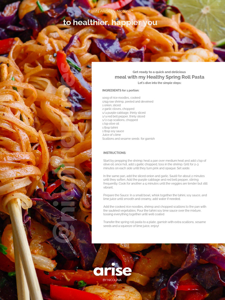 Arise Creamy Spring Roll Pasta Recipe | PDF