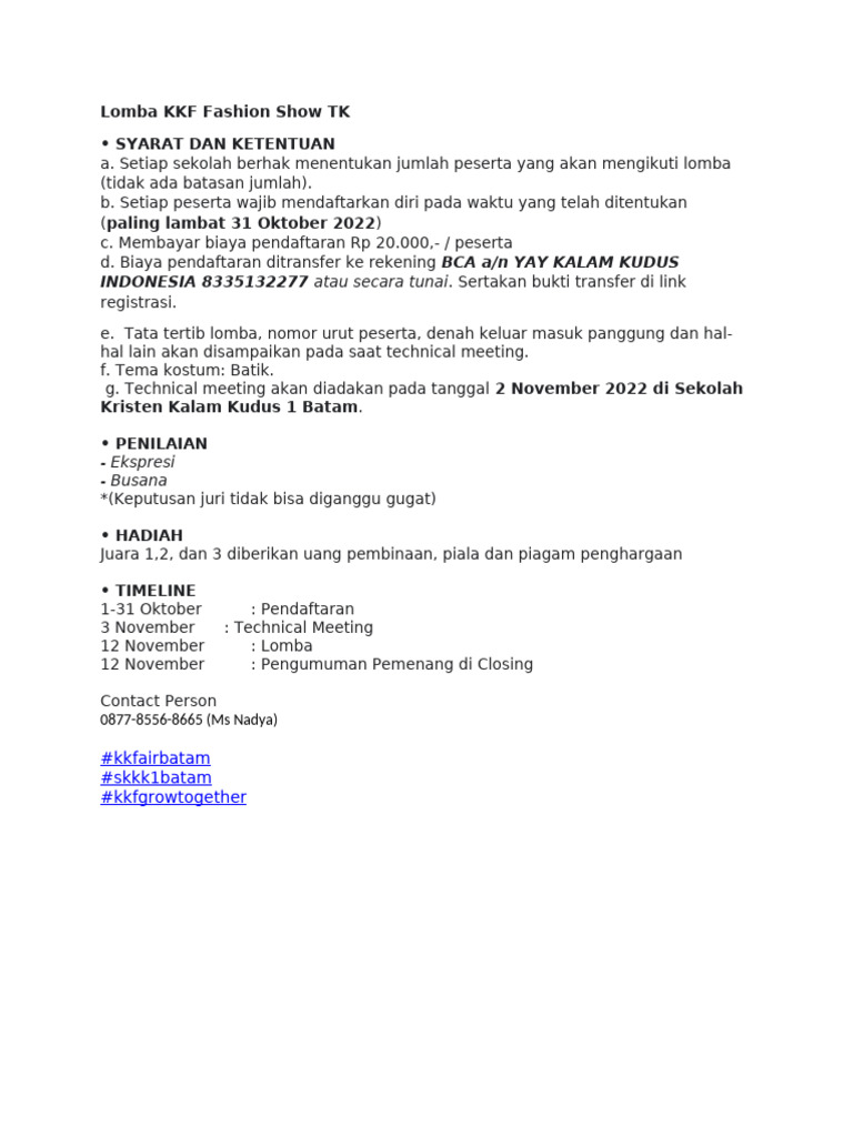 Lomba KKF Fashion Show TK | PDF | Komputer