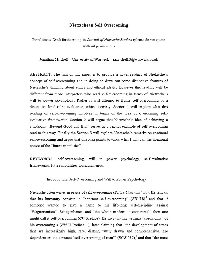 Nietzschean Self-Overcoming Mitchell | PDF | Friedrich Nietzsche ...