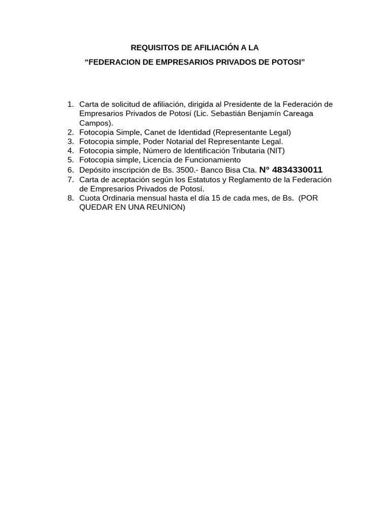 Requisitos de Afiliación a La Fepp | PDF