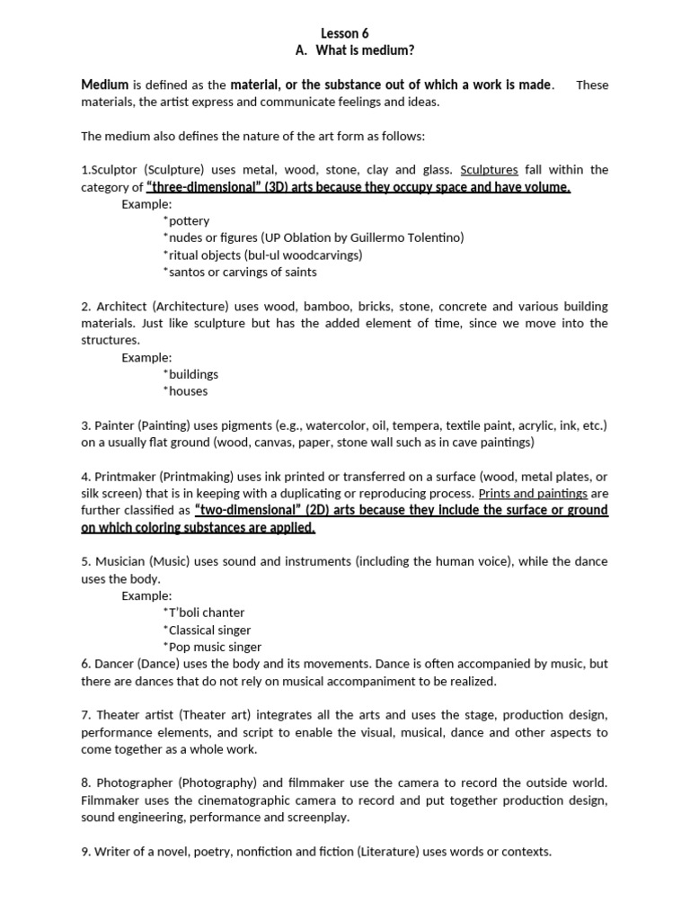 Lesson 6 Medium & Technique | PDF | The Arts | Paintings