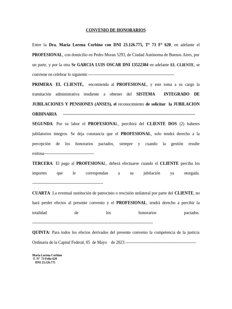 Convenio de Honorarios-1 | PDF
