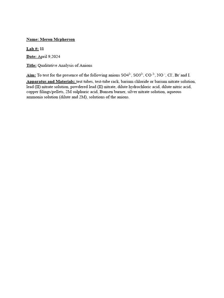 Qualitative Anion Analysis Lab Report | PDF | Social Science ...
