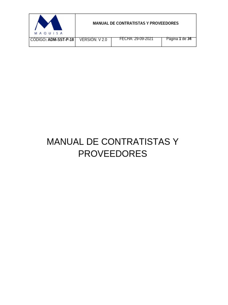Adm-Sst-P-18 Manual - de - Contratistas - y - Proveedores V 2.0 | PDF | Aislador (Electricidad ...