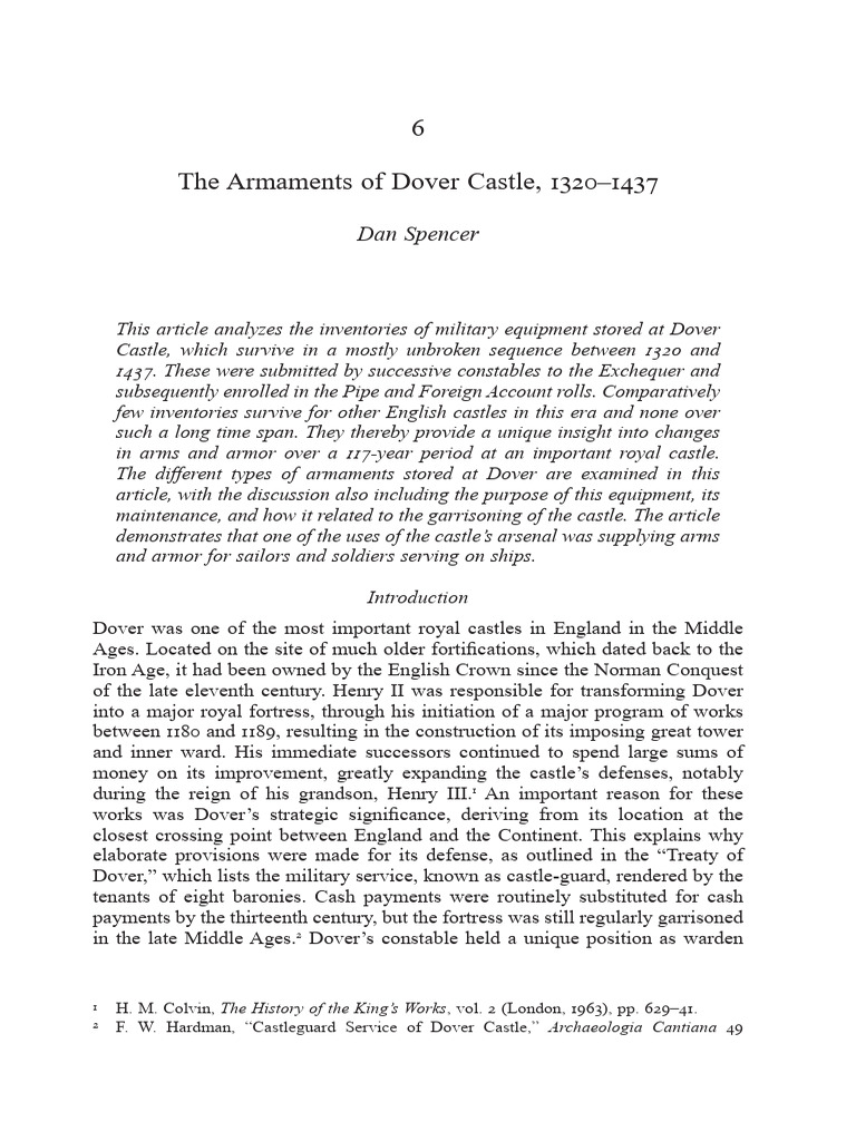 The Armaments of Dover Castle 1320 1437 | PDF | Castle | Fortification