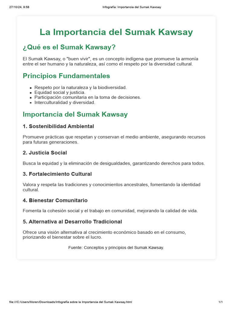 Infografía_ Importancia del Sumak Kawsay | PDF