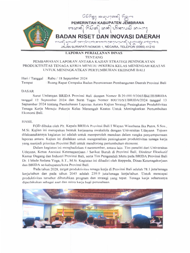Lap Tugas - FGD Ketenagakerjaan - BRIDA Prov Bali | PDF