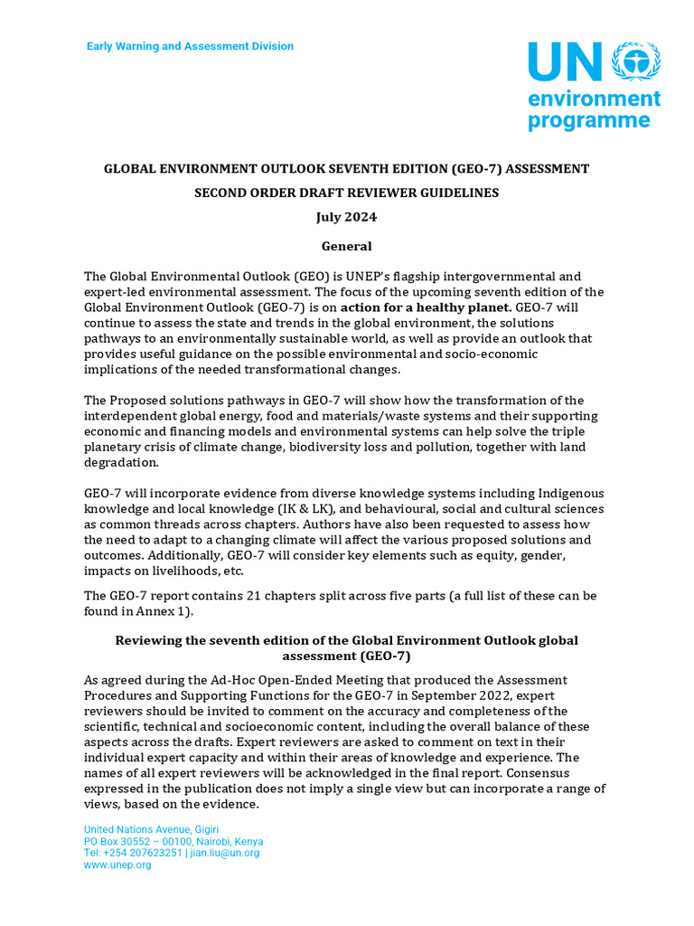 GEO-7 Reviewer Guidelines Second Order Draft - July 2024 | PDF | Sustainability | Environmental ...