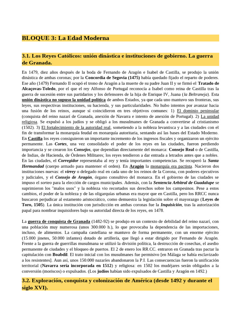 Bloque 3. La Edad Moderna | PDF | Imperio español | España