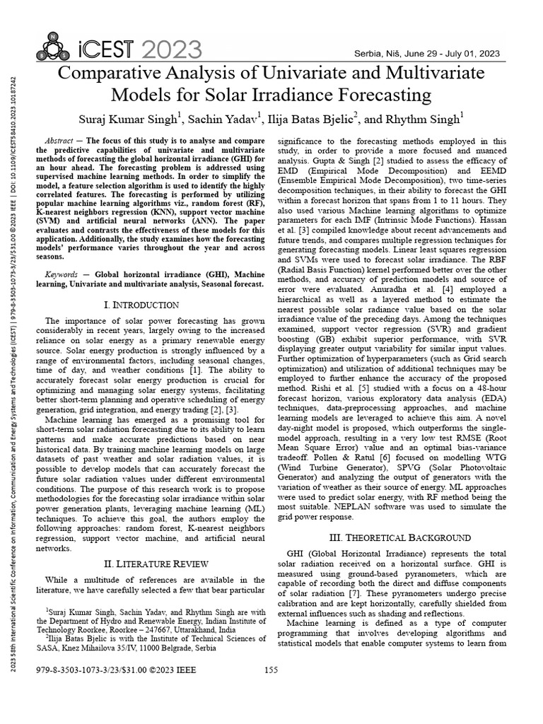 Comparative Analysis Of Univariate And Multivariate Models For Solar