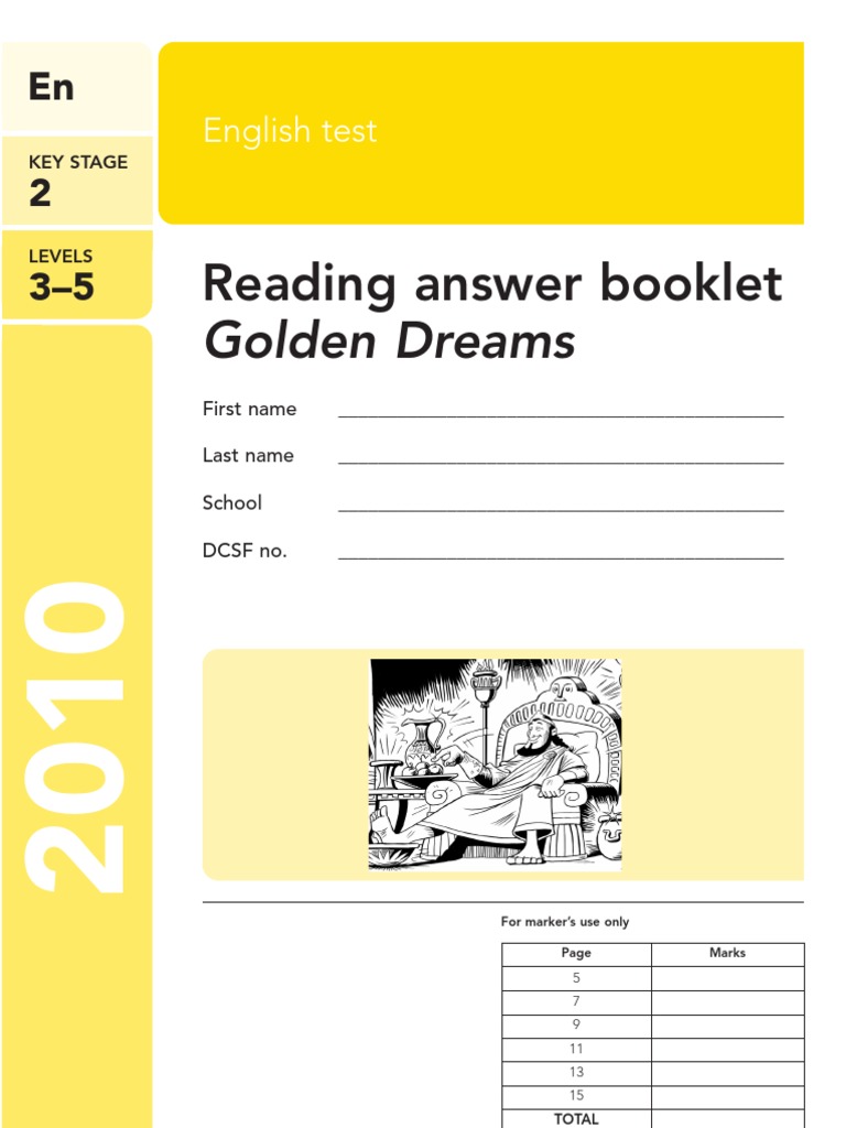 Reading Answer Booklet Golden Dreams: English Test | PDF