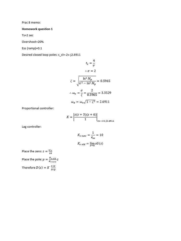 prac 8 memo | PDF | Signal Processing | Control Theory