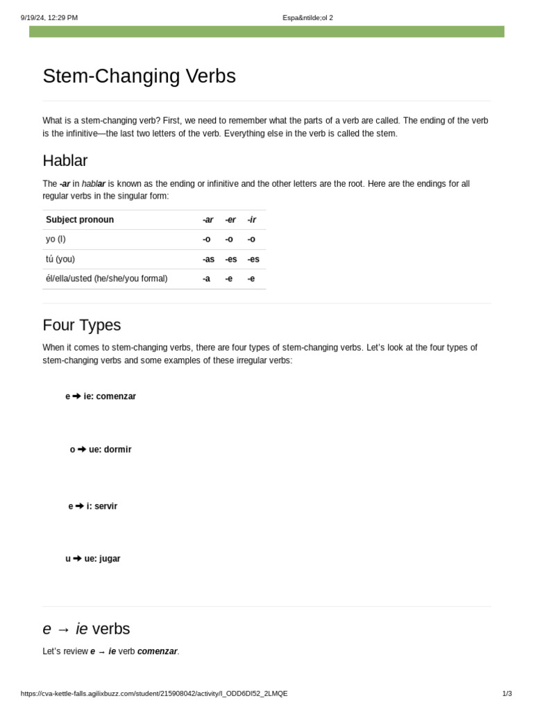 Lesson On Stem Changing Verbs | PDF | Verb | Syntax