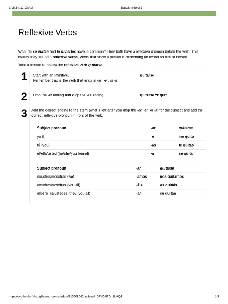 Understanding Reflexive Verbs in Spanish | PDF | Syntactic ...
