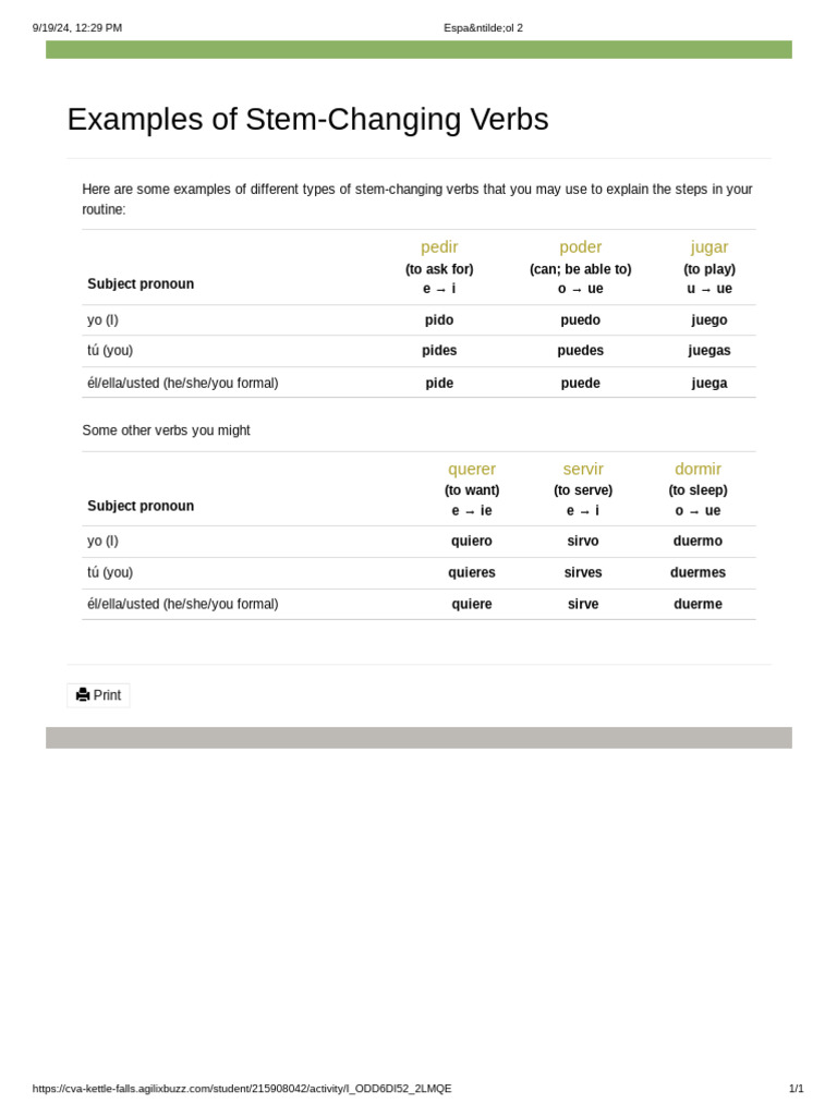 Stem Changing Verbs | PDF