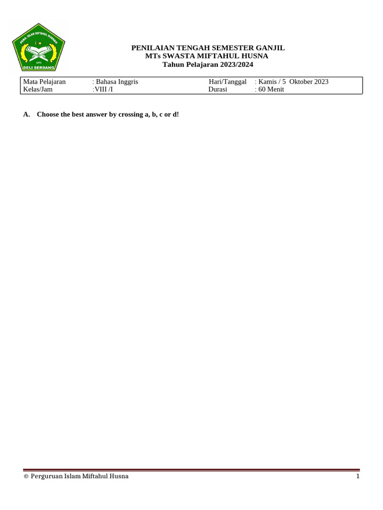 Soal Bahasa Inggris Kels VIII Revisi | PDF