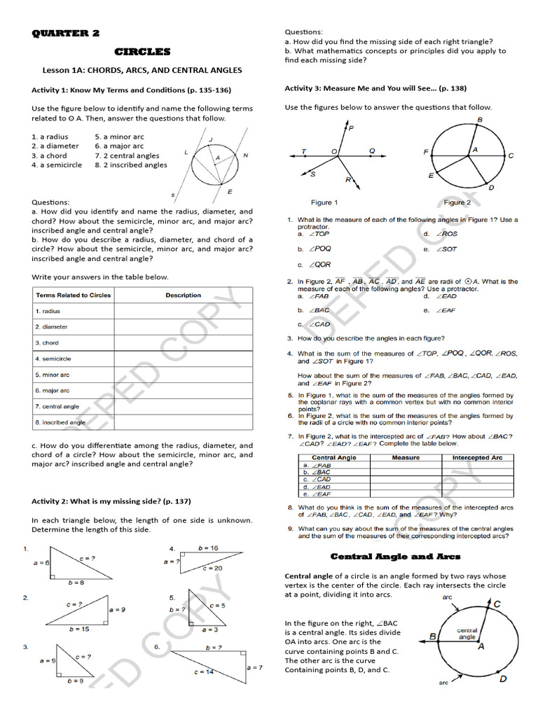 Chords Arcs Central Angle | PDF | Angle | Circle