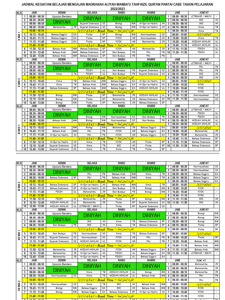 JADWAL MA 2022-2023 Terbaru | PDF