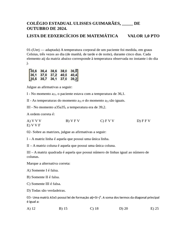 Lista de Exer. de Matematica 2 Ano 4 Bim | PDF | Métodos e Materiais de Ensino