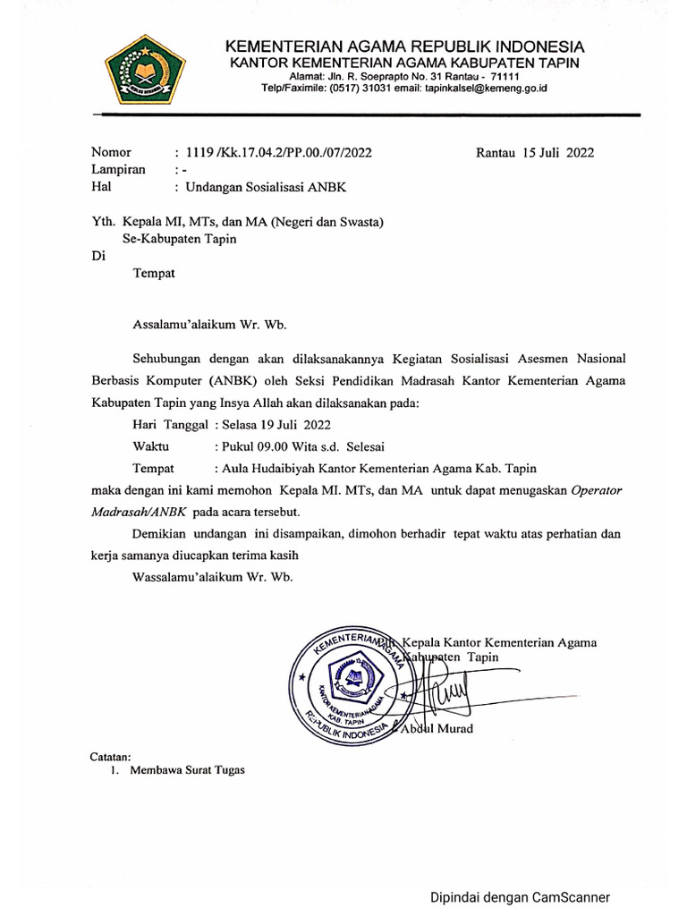 Undangan Sosialisasi ANBK | PDF