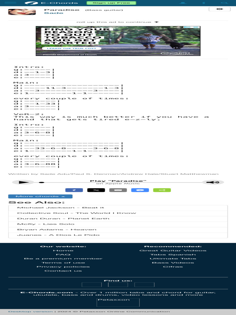 Paradise - Sade - Bass Guitar | PDF | Art