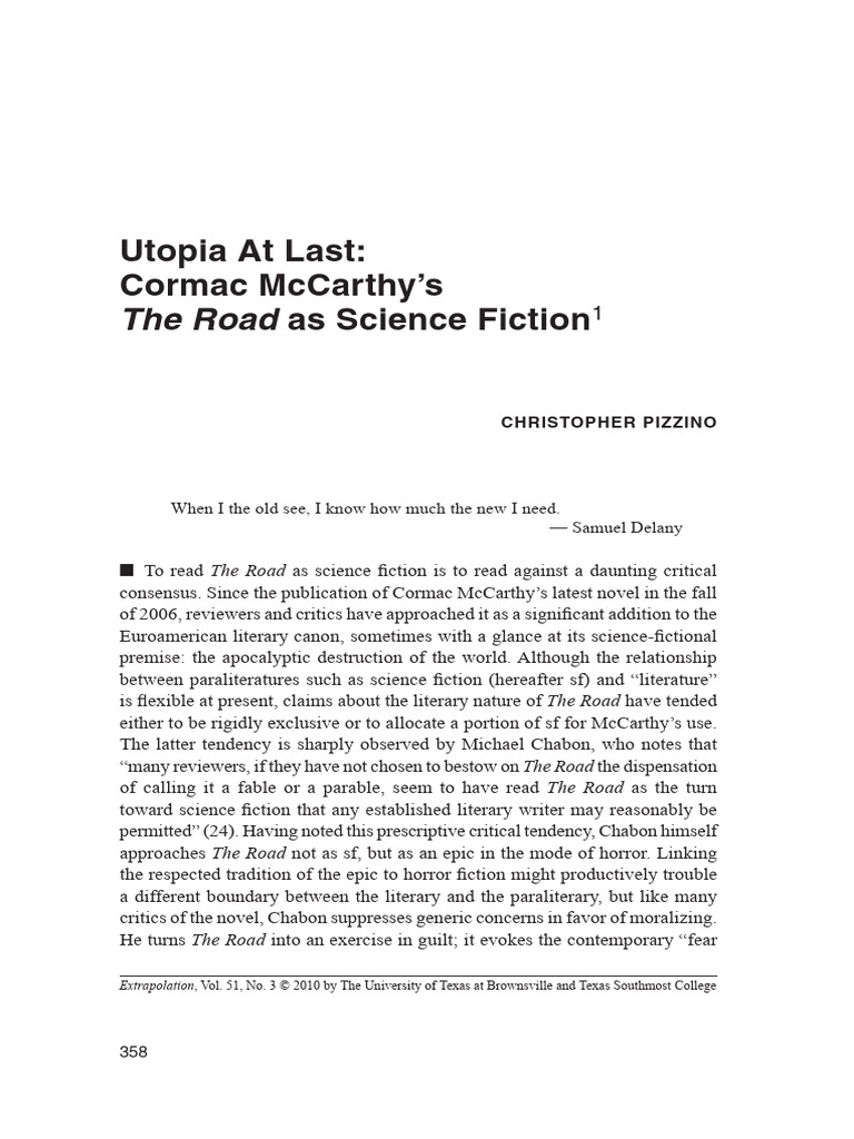 Utopia at Last: Cormac Mccarthy'S: The Road As Science Fiction | PDF | Utopia | Science Fiction