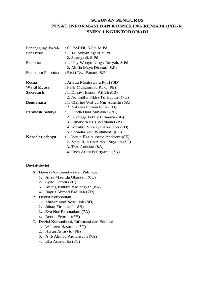 Susunan Pengurus Pik R | PDF