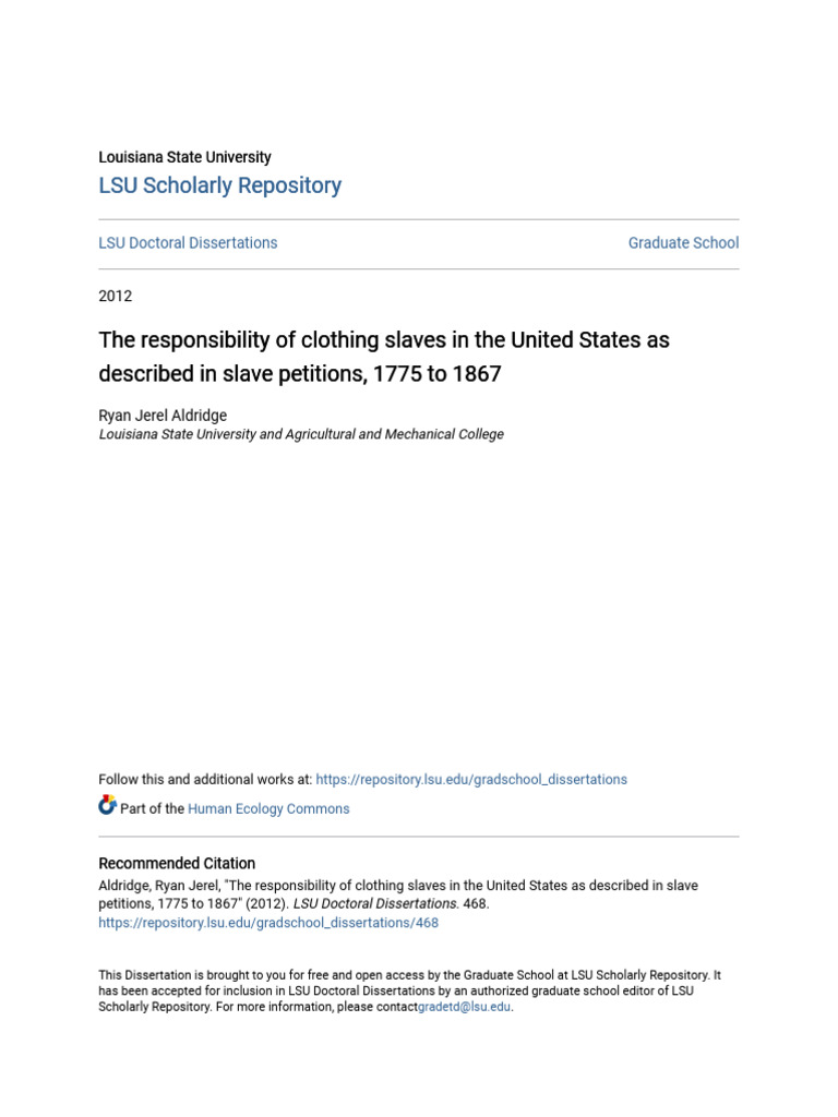 The Responsibility of Clothing Slaves in The United States As Des | PDF ...