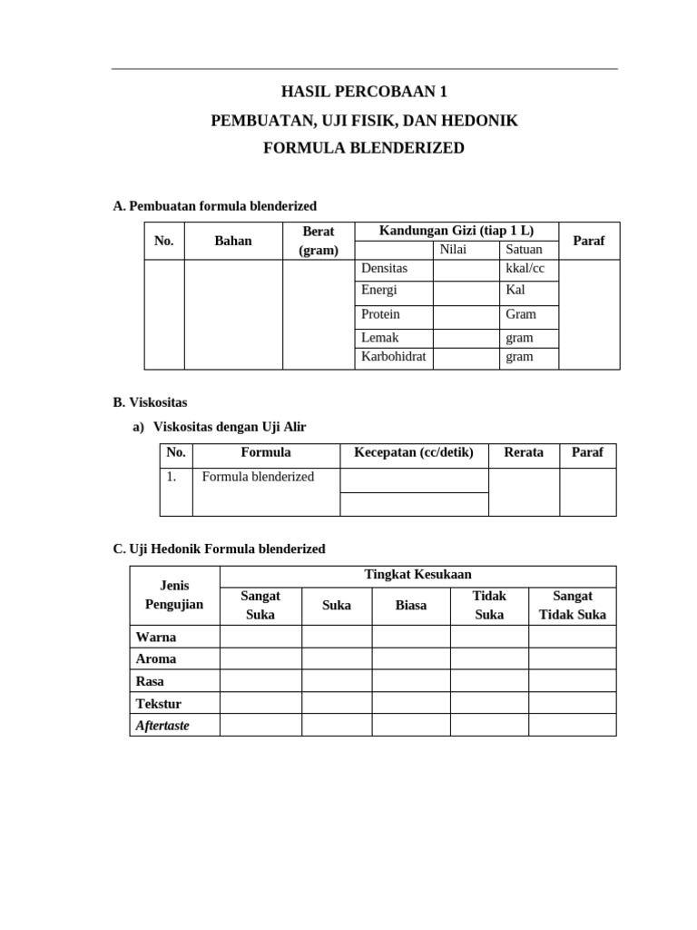 Tabel Hasil Uji Formula Blenderized | PDF