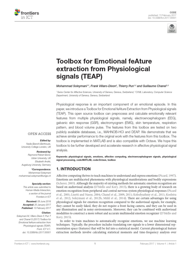Soleymani+Etal 2014 TEAP Affect Features | PDF | Electroencephalography | Spectral Density
