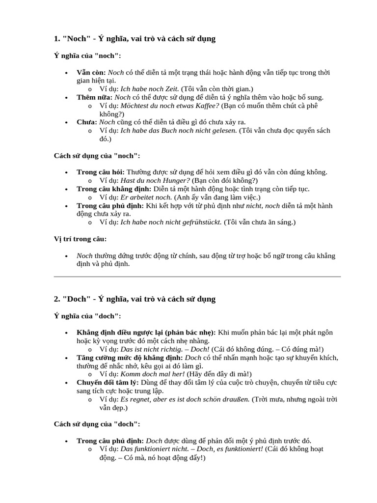 Ý Nghĩa, Cách S D NG Và Vai Trò C A Noch Và Doch Trong Câu | PDF