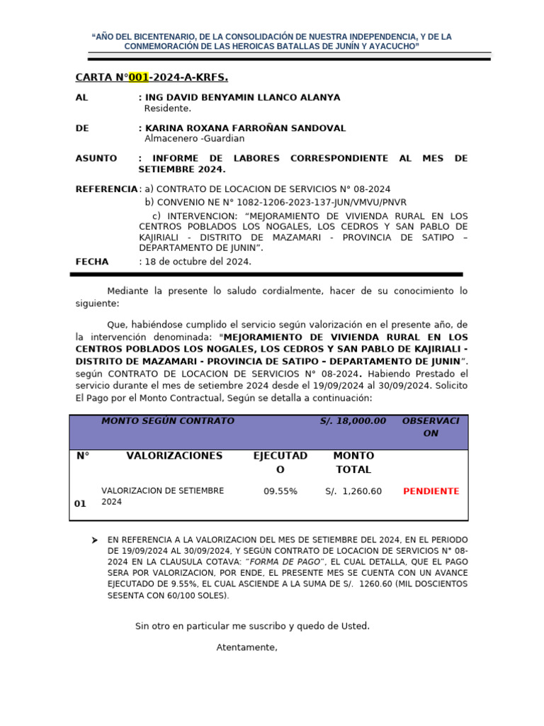 Informe de Labores - Almacenero | PDF | Negocios