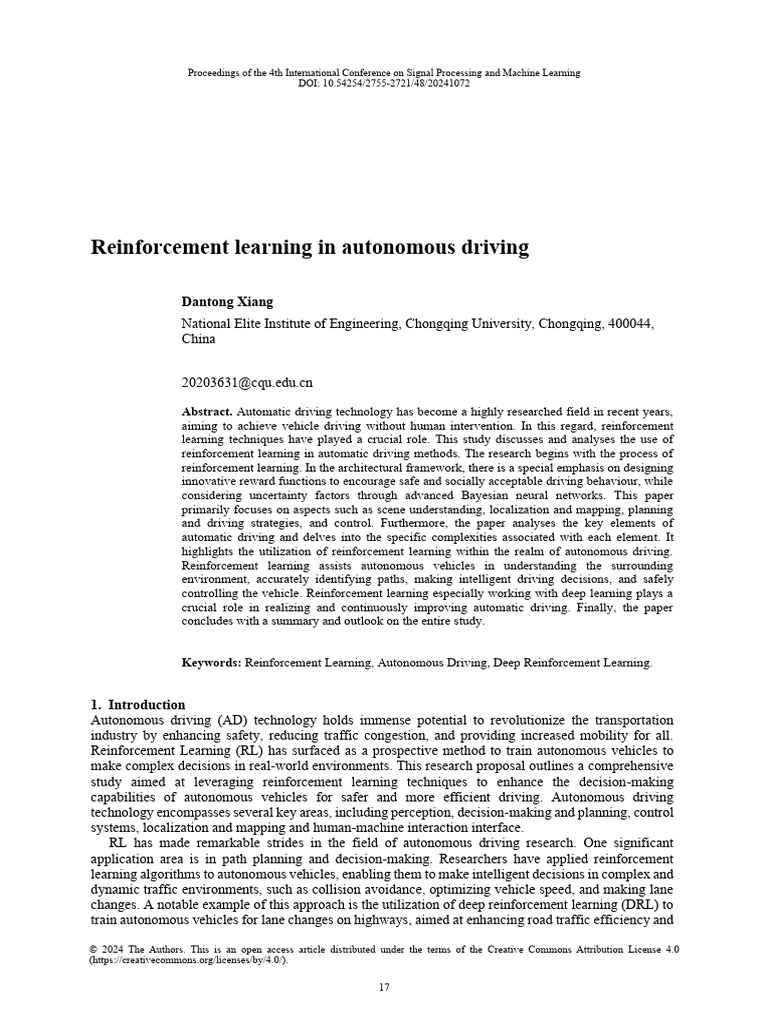 Reinforcement Learning in Autonomous Driving | PDF | Simulation | Image Segmentation