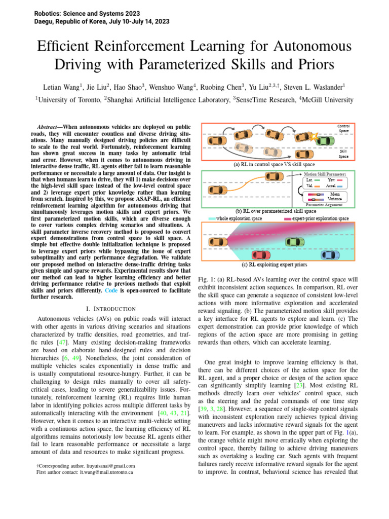 Efficient Reinforcement Learning For Autonomous Driving With Parameterized Skills And Priors