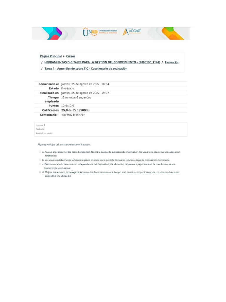 Tarea 1 - Aprendiendo Sobre TIC - Cuestionario de Evaluación | PDF