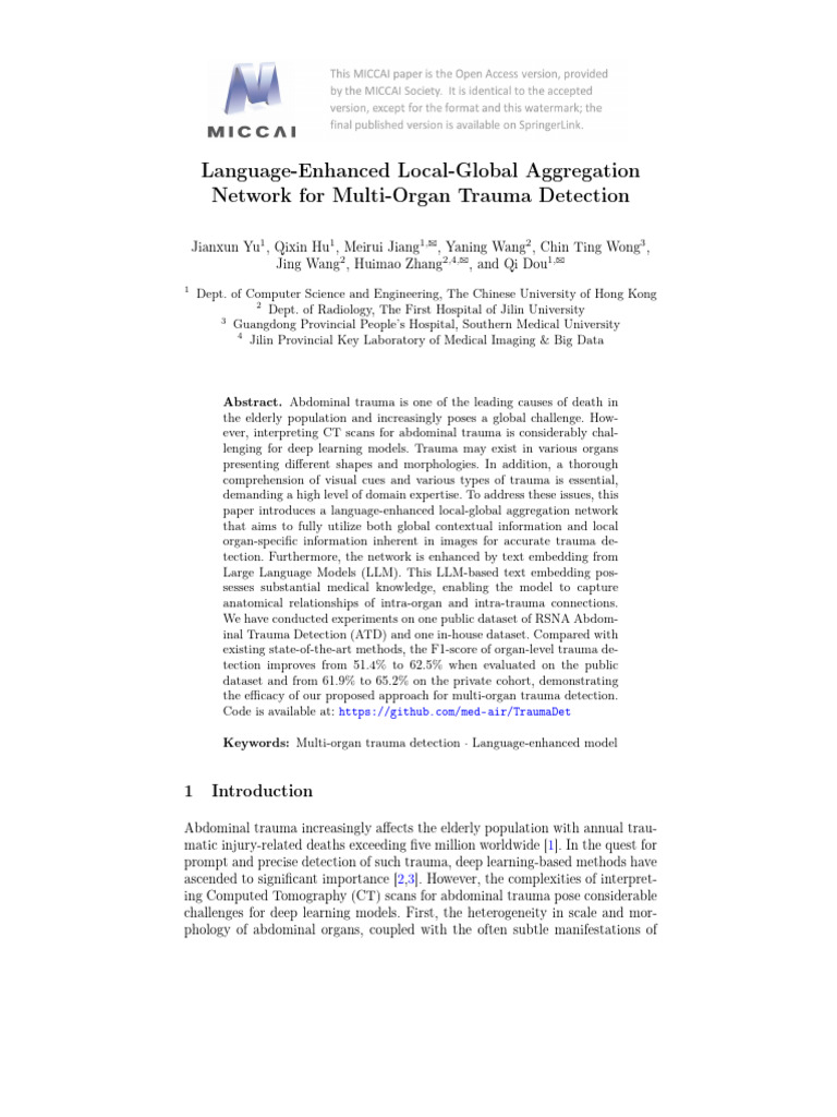 Language-Enhanced Local-Global Aggregation Network For Multi-Organ Trauma Detection | PDF | Ct ...