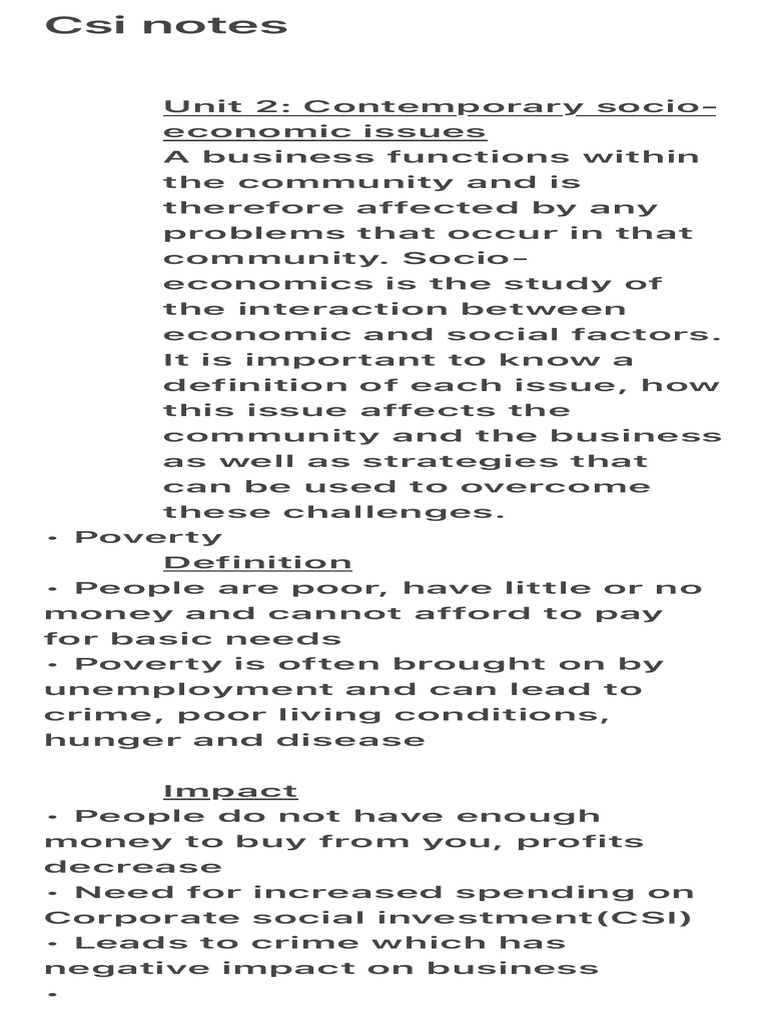 Csi Notes | PDF | Poverty | Poverty & Homelessness