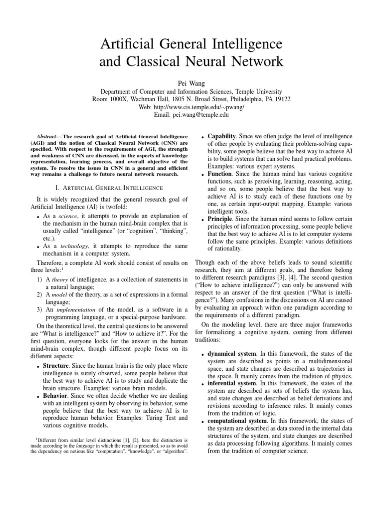 Arti Cial General Intelligence and Classical Neural Networks | PDF | Business