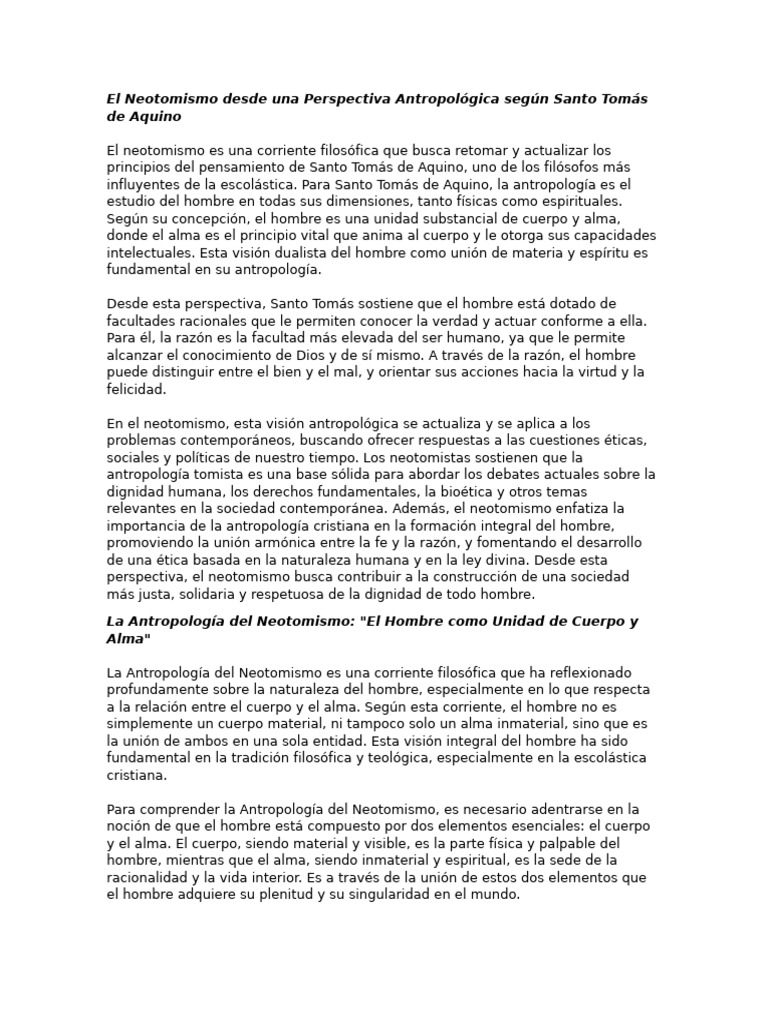 El Neotomismo Desde Una Perspectiva Antropológica Según Santo Tomás de ...