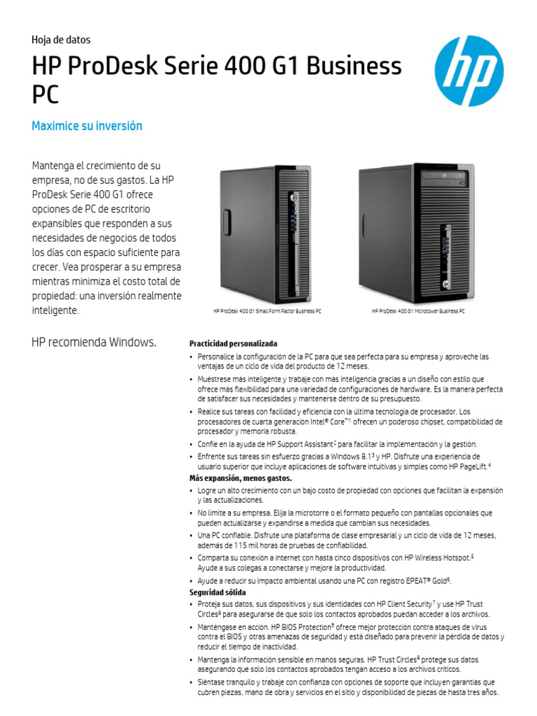 HP Prodesk 400 g1 MT | PDF | Microsoft Windows | USB