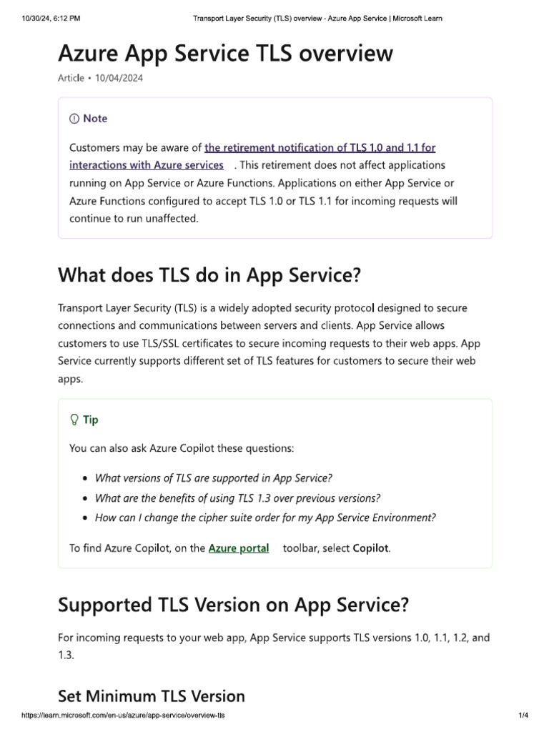 Azure App Service TLS Overview | PDF