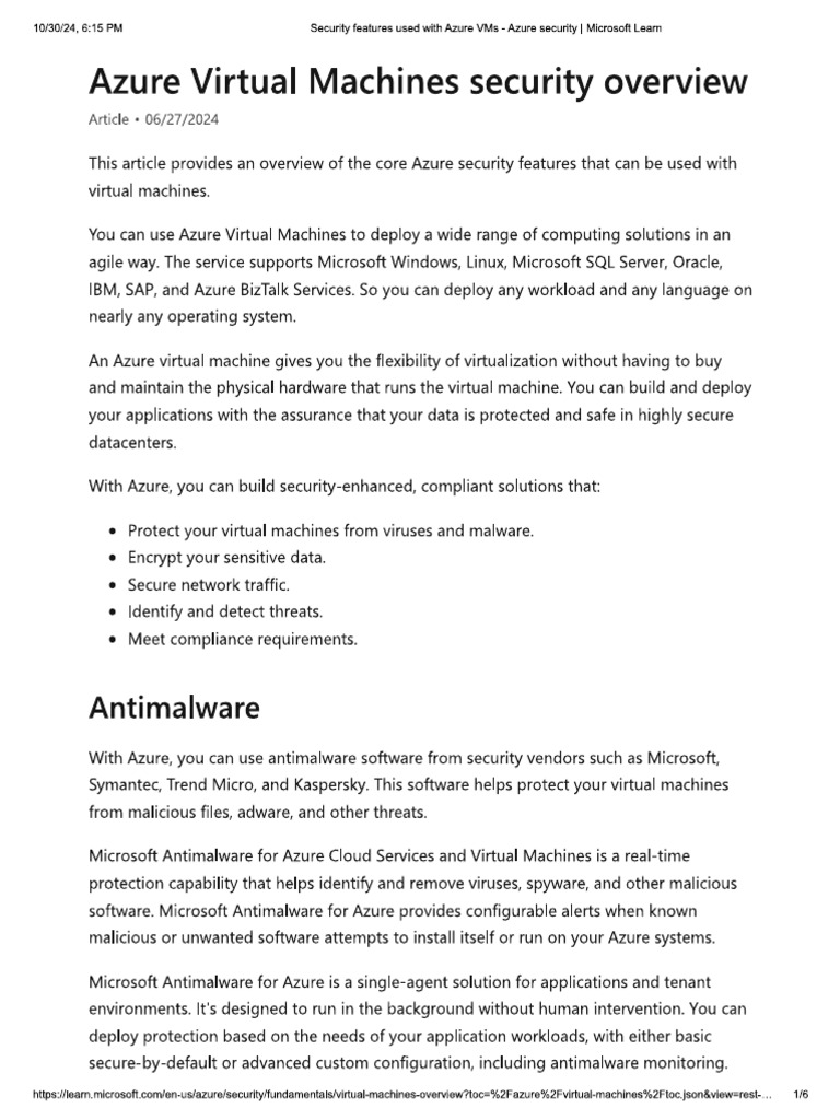 Azure Virtual Machines Security Overview | PDF
