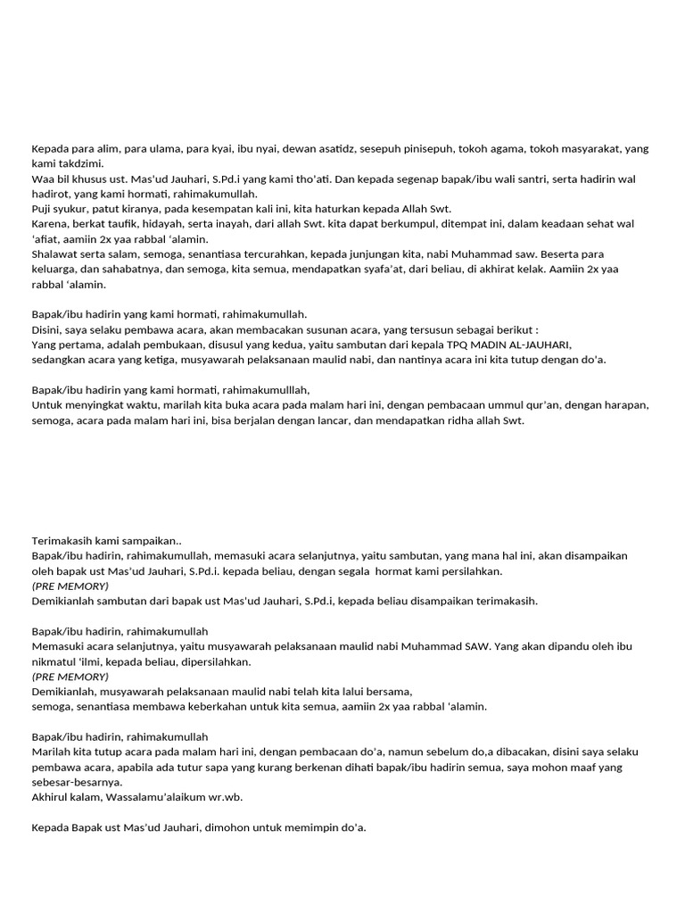 Teks MC Musholla Nurul Iman | PDF