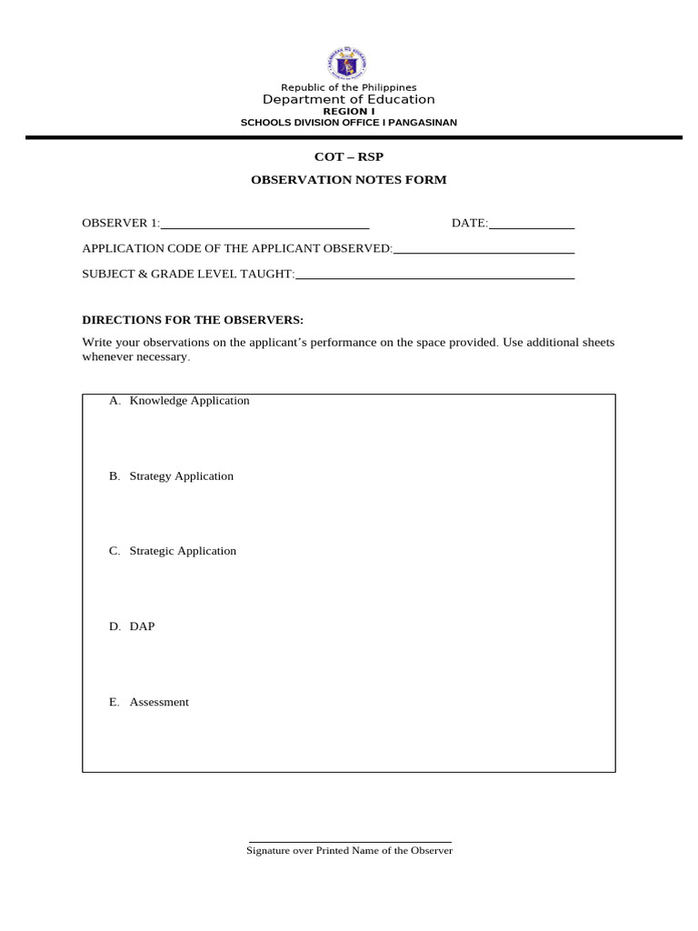 Observation Notes Form | PDF