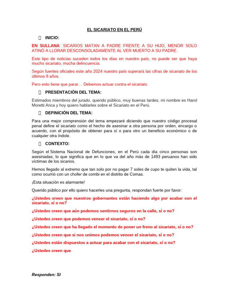 Lucha contra el Sicariato en Perú | PDF | Perú