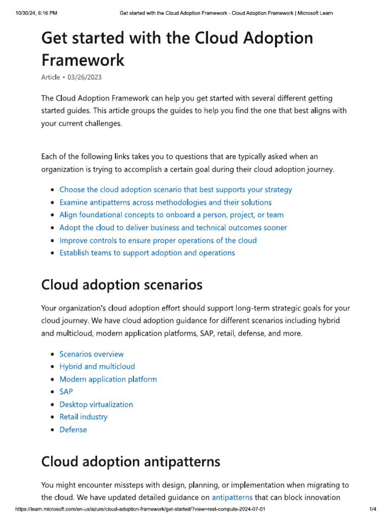 Get Started With The Cloud Adoption Framework | PDF