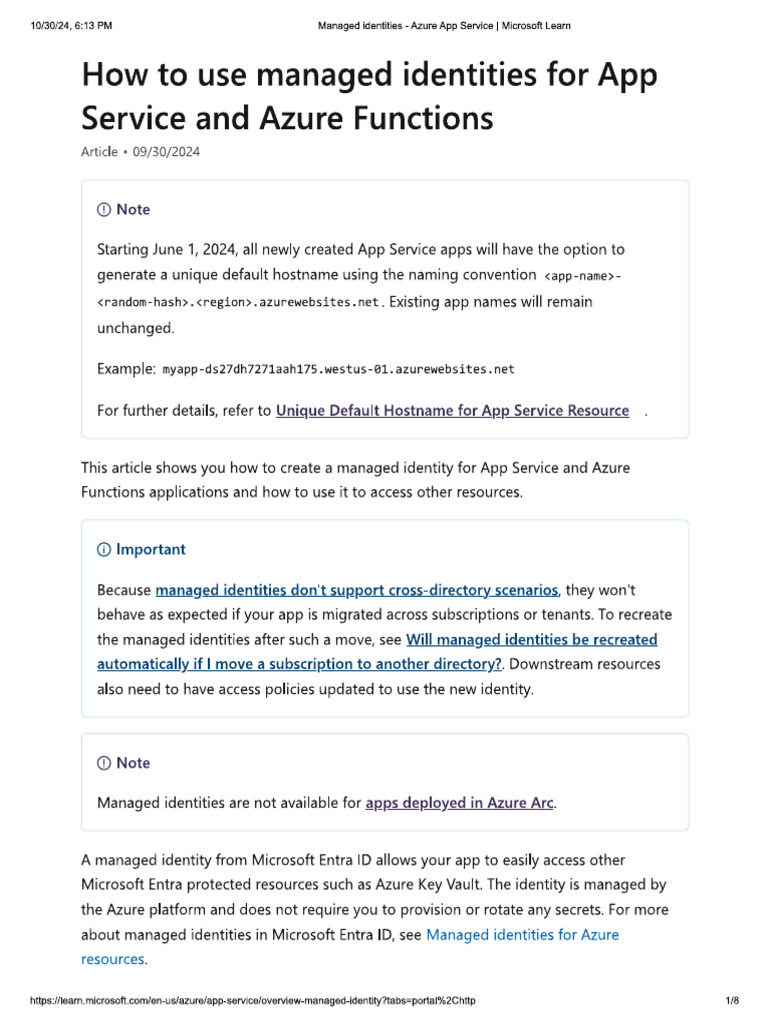 How To Use Managed Identities For App Service and Azure Functions | PDF